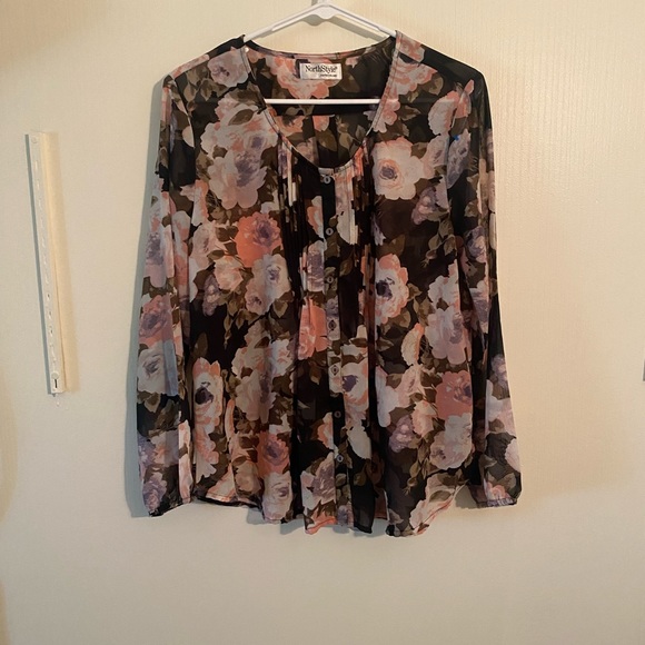 NorthStyle | Tops | North Style Floral Chiffon Blouse Long Sleeve ...